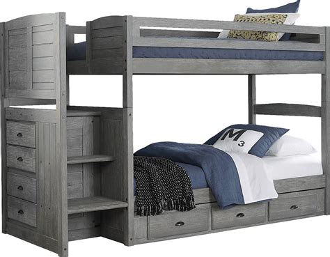 Portside Gray Twintwin Step Bunk Bed With Storage Rooms To Go