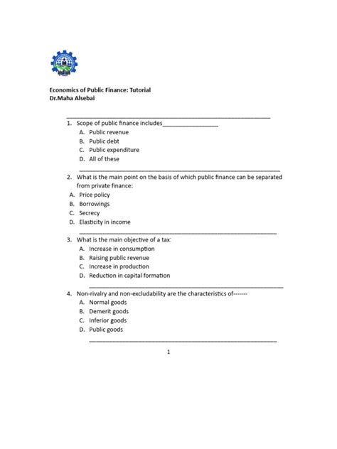 Tutorial Public Finance Level Three Pdf Public Finance Externality