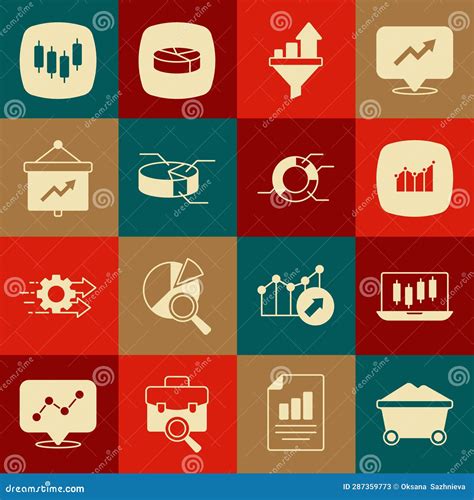 Set Coal Mine Trolley Stocks Market Growth Graphs Financial Sales Funnel With Chart Pie