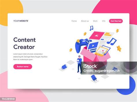 콘텐츠 크리에이터 일러스트 개념의 랜딩 페이지 템플릿입니다 웹 사이트 및 모바일 웹 사이트에 대 한 페이지 디자인의 아이소메트릭 평면 디자인 개념 벡터 일러스트 개념에 대한