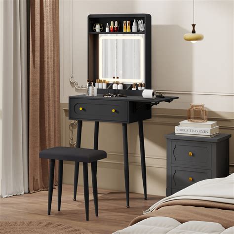 George Oliver Small Vanity Desk Set With 3 Adjustable Lighted Mirror