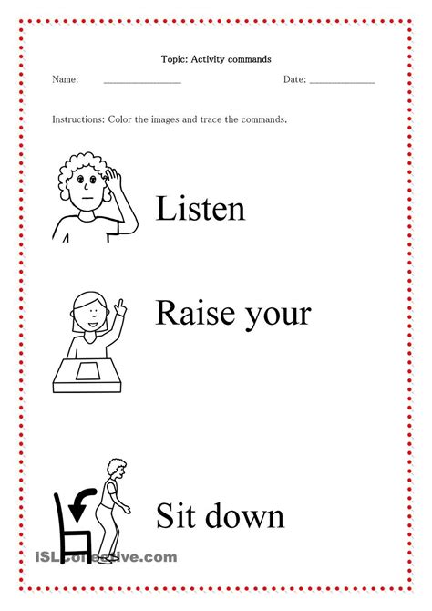 Classroom Commands Classroom Commands Kindergarten Worksheets