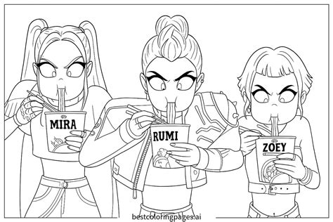 Rumi Y Zoey Comiendo Fideos Dibujos Para Colorear Gratis Imprimible