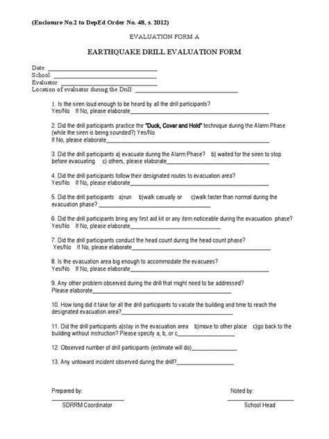 Earthquake Evaluation Form Pdf Emergency Evacuation Safety