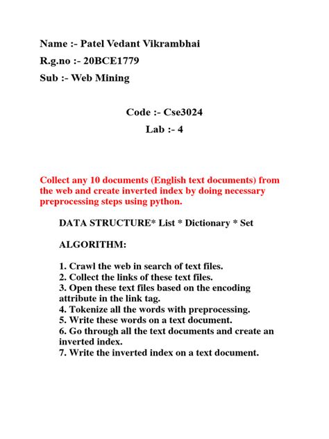20bce1779 Web Mining Lab 4 Pdf