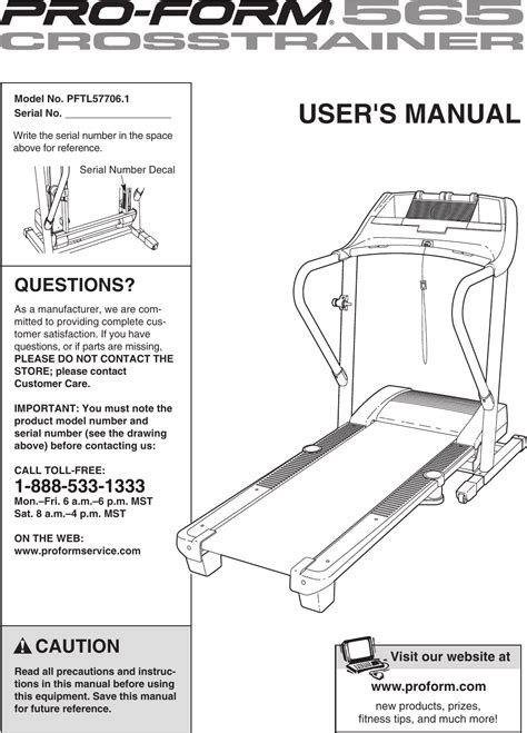 Proform Pftl577061 565 Crosstrainer Treadmill Users Manual 294060 204705