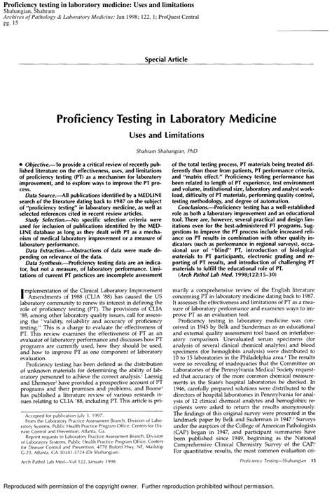 Pdf Proficiency Testing In Laboratory Medicine