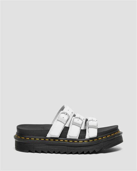Blaire Leather Slide Sandals In White Dr Martens