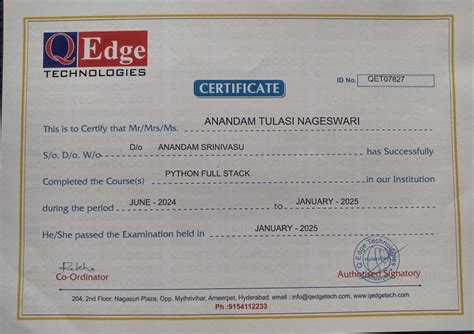 python fullstackdeveloper certification tech qedge tulasi