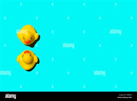 Two Rubber Ducks On Teal Background Summer Wallpaper With Copy Space
