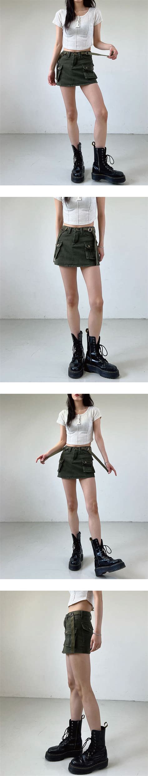 2size카고3color 밀리터리 입체 카고 허리 벨트 초미니 치마 바지