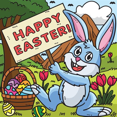 Bunny Holding Happy Easter Colored Cartoon 14743666 Vector Art At Vecteezy