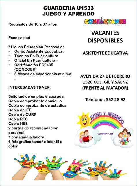 Se Solicita Asistente Guardería Juego Y Aprendo