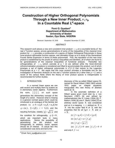 Pdf Construction Of Higher Orthogonal Polynomials Through A New Inner