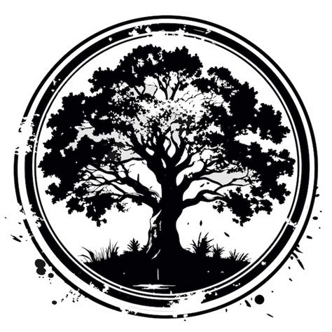 Premium Vector A Black And White Picture Of A Tree With A Circle In The Middle