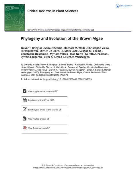 Pdf Phylogeny And Evolution Of The Brown Algae