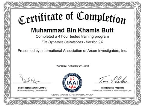 Im Thrilled To Share That Ive Completed The Fire Dynamics Calculations Course Muhammad