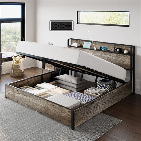 Amerlife King Size Lift Up Storage Bed Frame Wooden