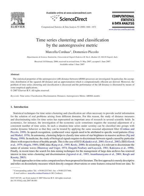 Pdf Time Series Clustering And Classification By The Autoregressive Metric