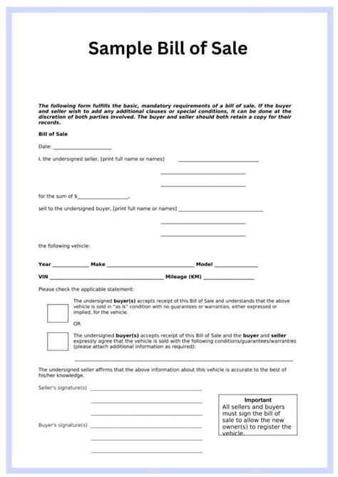 Sample Printable Bill Of Sale Templates Forms Template 2025