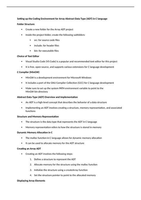 Setting Up The Coding Environment For Array Abstract Data Type Summary Computerscience Stuvia Us