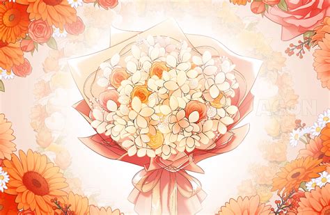 테마꽃 믹스 브러쉬 상큼한 주황 꽃 모음