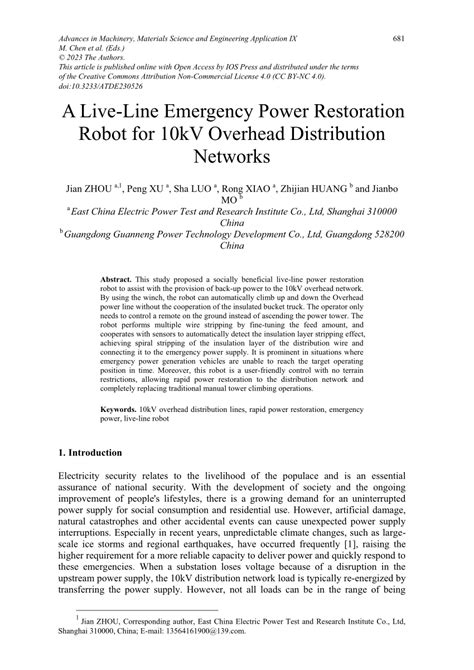 Pdf A Live Line Emergency Power Restoration Robot For 10kv Overhead Distribution Networks