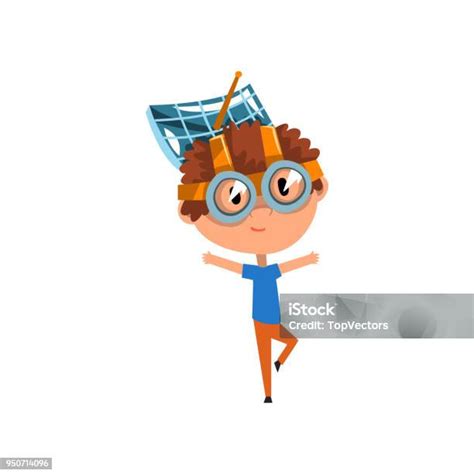 귀여운 꼬마 안테나 오 흰색 배경에 물리학 과학 실험 벡터 일러스트 레이 션에 그의 머리 과학자 보 문자 개념에 대한 스톡 벡터 아트 및 기타 이미지 Istock