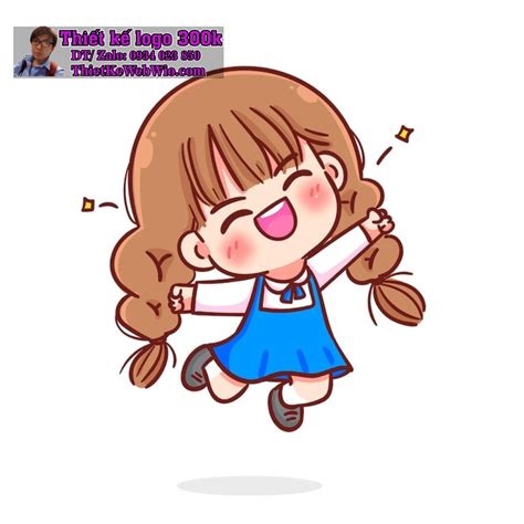 Vẽ Chibi Cô Gái Với Tóc Tết Hai Bên Và Váy Xanh đang Vui Vẻ Nhảy Múa để Thiết Kế Logo Wio