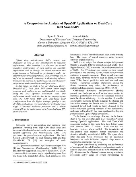 Pdf A Comprehensive Analysis Of Openmp Applications On Dual Core Intel Xeon Smps