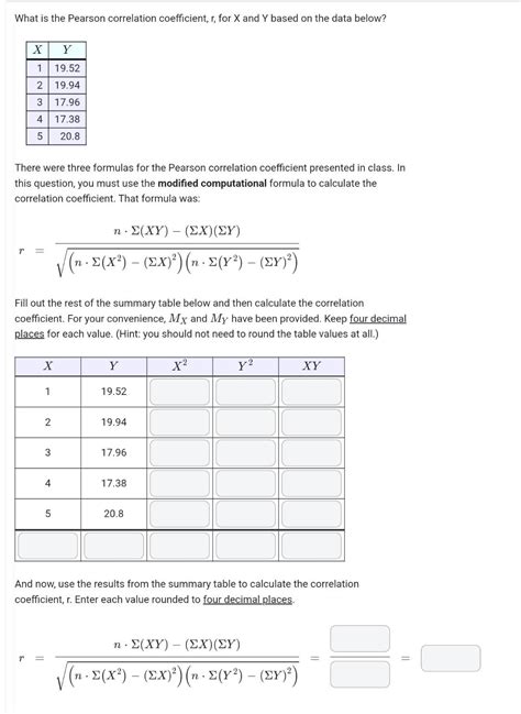 Solved What Is The Pearson Correlation Coefficient R For X