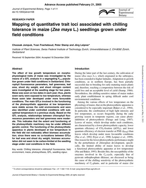 Pdf Mapping Of Quantitative Trait Loci Associated With Chilling Tolerance In Maize Zea Mays L