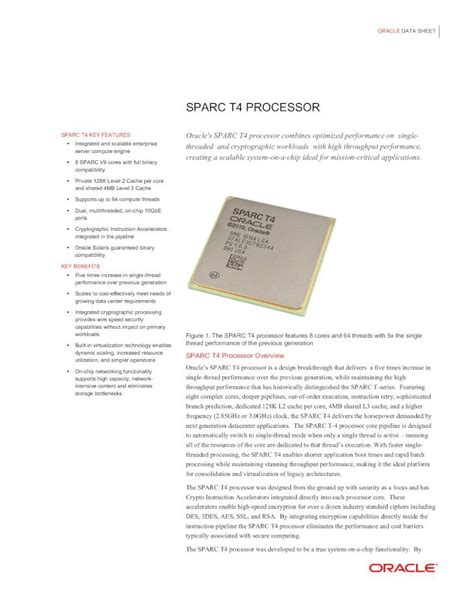 pdf sparc t4 processor data sheet · pdf filefrequency 2 85ghz or 3 0ghz clock the sparc