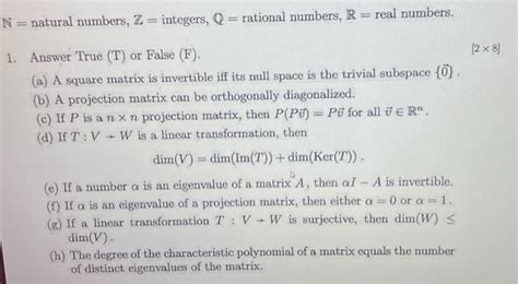 Solved Natural Numbers Z Integers Q Rational Numbers R Chegg