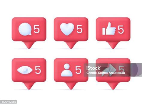 소셜 미디어 알림 아이콘의 3d 집합입니다 좋아요 팔로우 댓글 공유 보기 개념 말풍선 3차원 형태에 대한 스톡 벡터 아트 및 기타 이미지 Istock