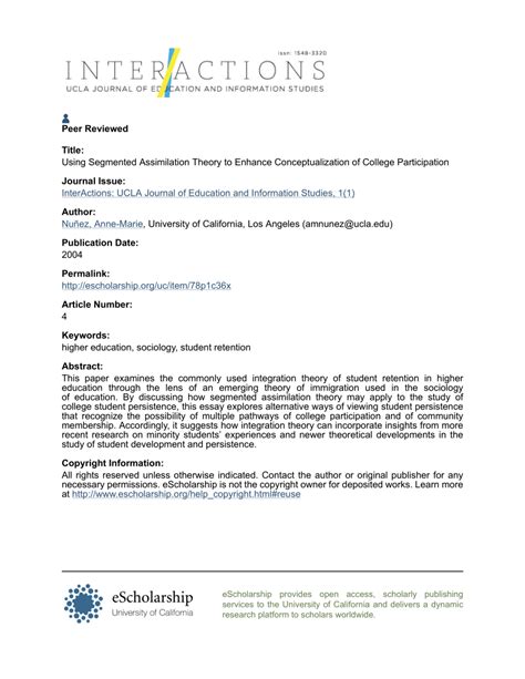 Pdf Using Segmented Assimilation Theory To Enhance Conceptualization Of College Participation