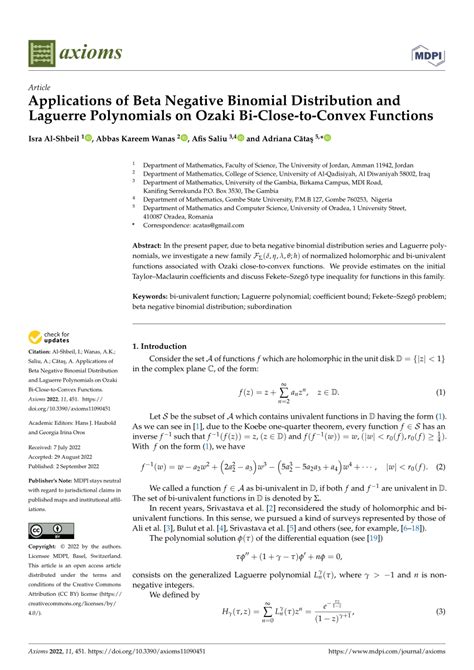 PDF Applications Of Beta Negative Binomial Distribution And Laguerre Polynomials On Ozaki Bi