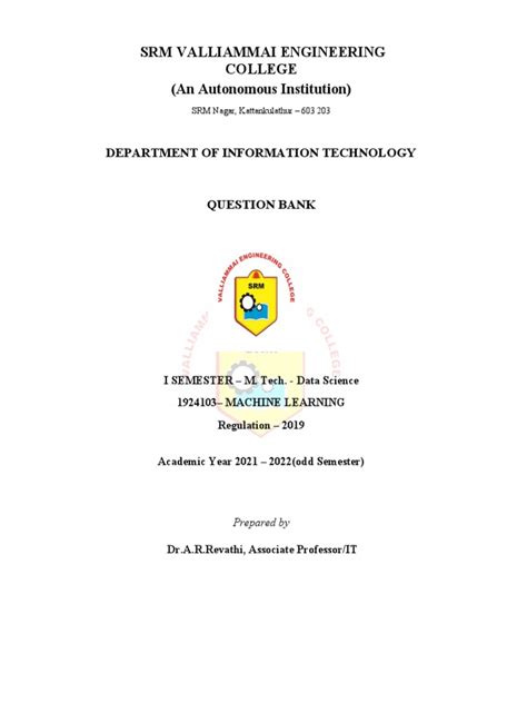 Srm Valliammai 1924103 Machine Learning Pdf Cluster Analysis