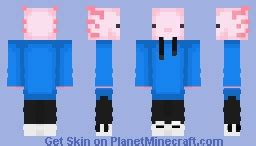 Pink Axolotl In Blue Hoodie Minecraft Skin