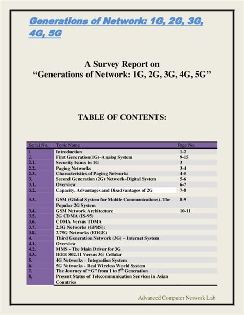 Pdf A Survey Report On Generations Of Network 1g 2g 3g 4g 5g Table Of Contents