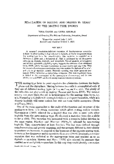 Pdf Regulation Of Mating And Meiosis In Yeast By The Mating Type