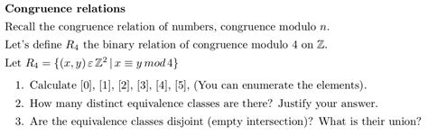 Solved Congruence Relations Recall The Congruence Relation