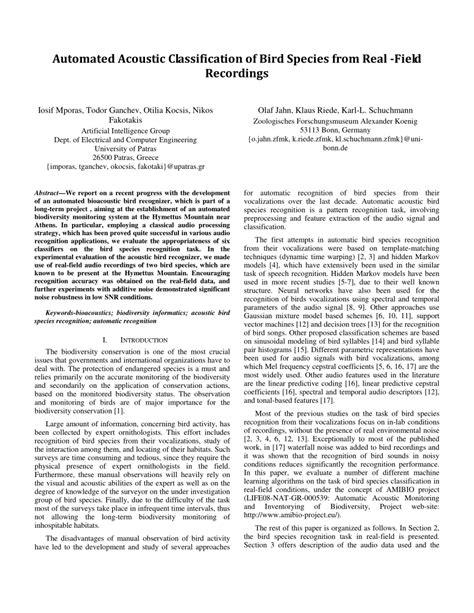 Pdf Automated Acoustic Classification Of Bird Species From Real Field Recordings