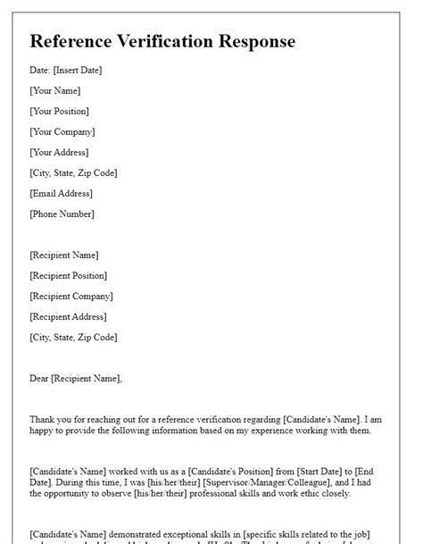 Letter Template For Reference Check Response Free Samples In Pdf