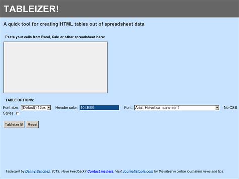 Create Html Tables From Spreadsheets Tableizerjournalistopia