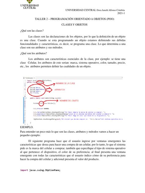 Taller 1 Clases Objetos Pdf Objeto Informática Programación Orientada A Objetos