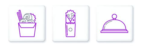 세트 라인 음식 쟁반 종이 상자에 담긴 아시아 국수 젓가락 도너 케밥 아이콘으로 덮여 있습니다 벡터 0명에 대한 스톡 벡터 아트 및 기타 이미지 Istock