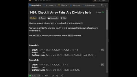 Check If Array Pairs Are Divisible By K Daily Leetcode Problem Youtube