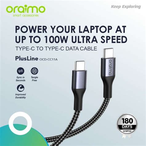 Jual Oraimo Pushline Kabel Data Type C Type C 100w Ultra Charge Ocd Cc11a Di Seller Victorindo