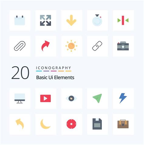 20 basic ui elements flat color icon pack like power mouse app pin